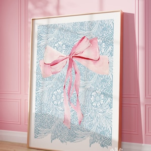 Pink Bow Coquette Art Print, Soft Girl Aesthetic, Grandmillennial Decor ...