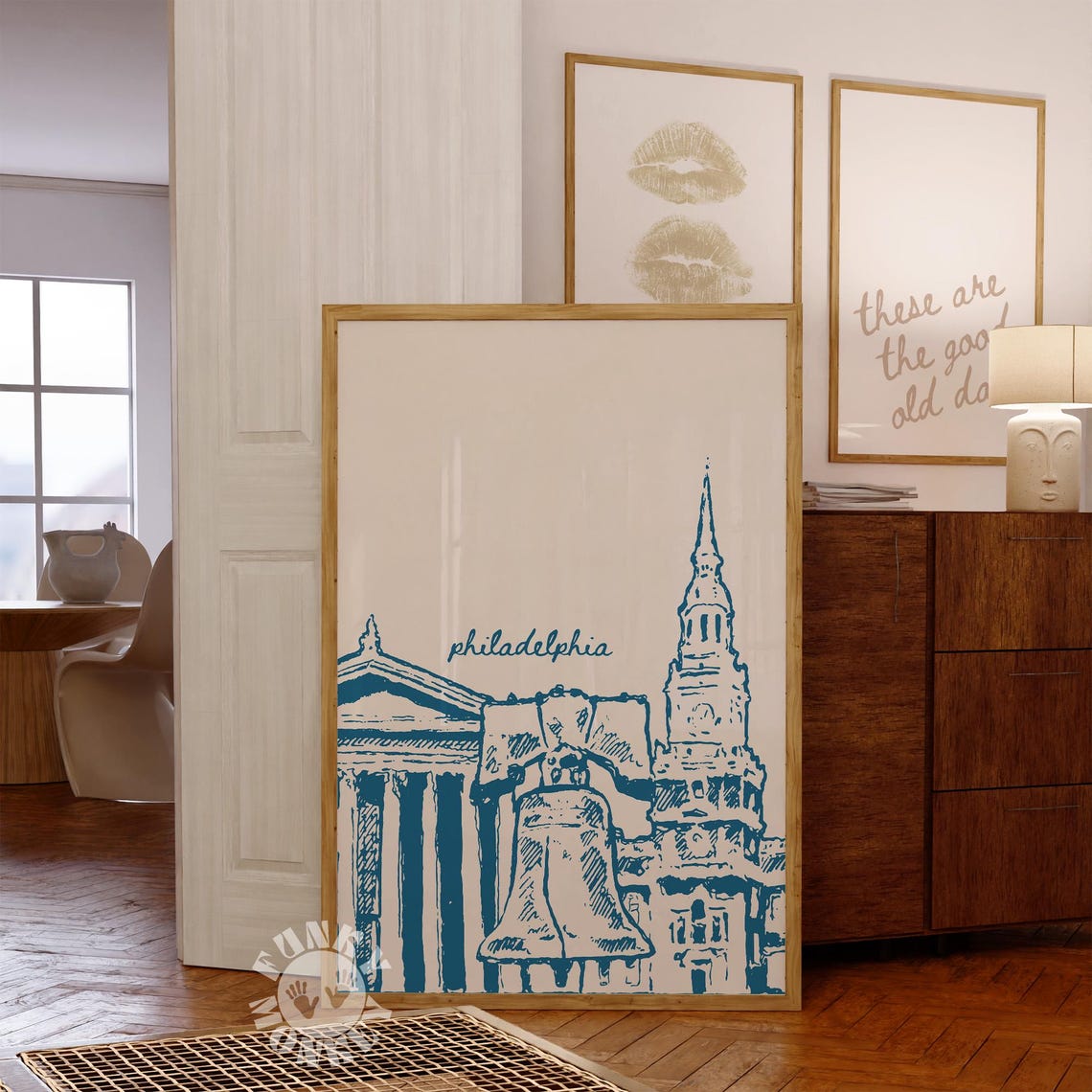 Philly Travel Poster, Philadelphia Retro Navy Blue City Print, Trendy ...
