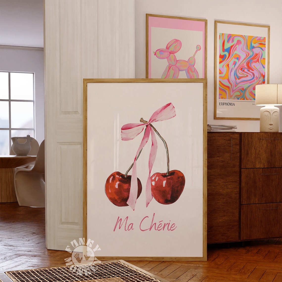 Cherry Digital Print, Ma Cherie Pink Bow Printable Feminine Poster ...
