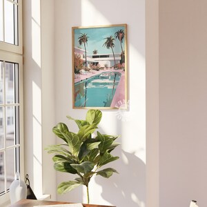 Retro Motel Print, Swimming Pool Art, Pastel Painting, Mid Century ...