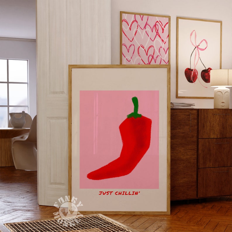 Just Chillin Wall Art Print, Chilli Poster, Retro Kitchen Decor Digital ...