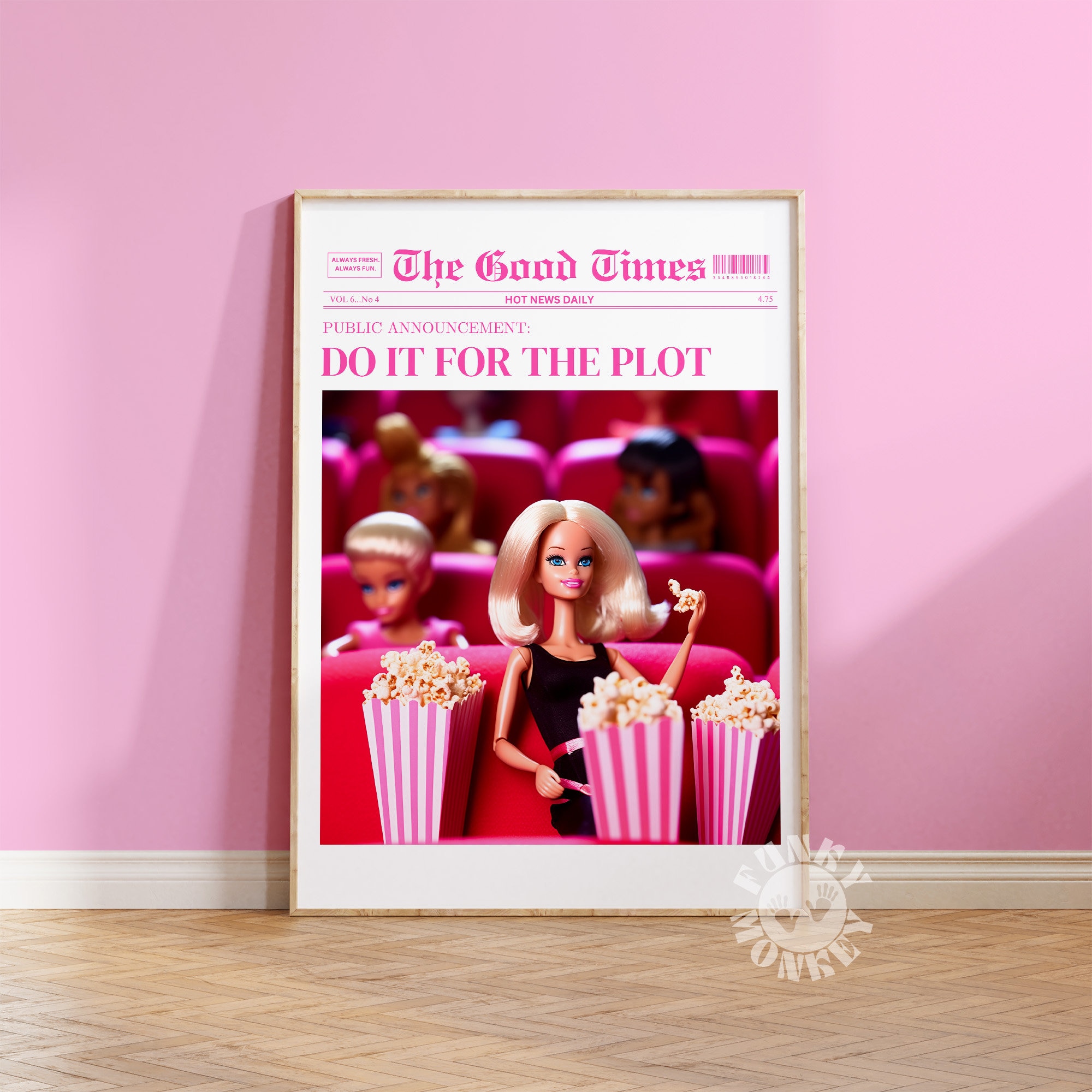 Do It for the Plot Pink Newspaper Headline Print, Trendy Wall Art, Cute ...