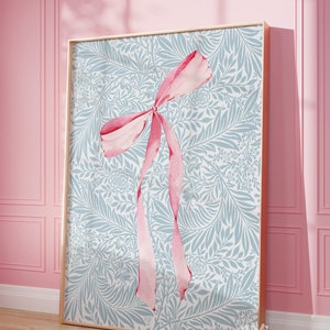 Pink Bow Print, Coquette Room Decor, Grandmillennial Aesthetic, Pink ...