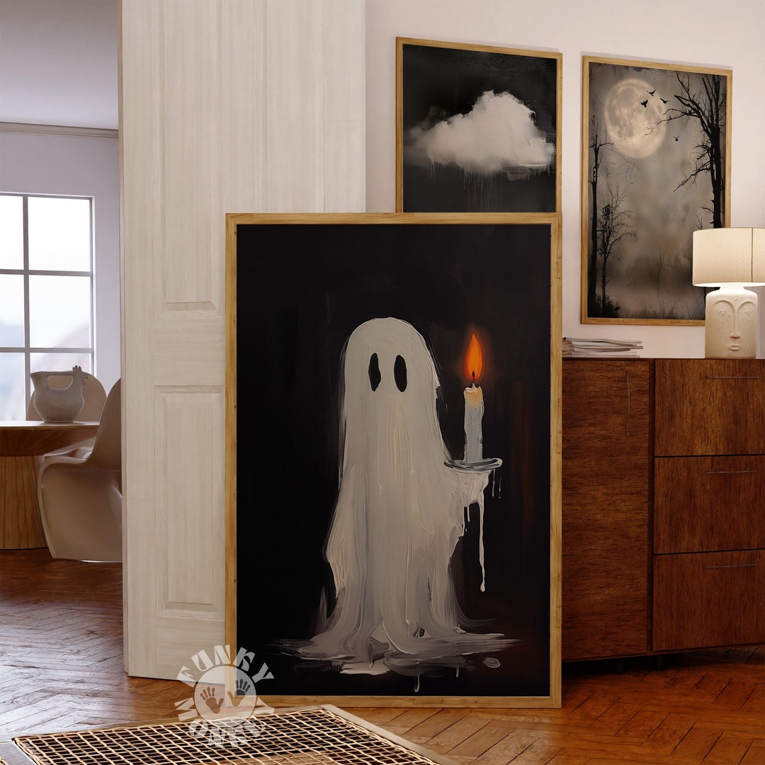 Cute Halloween Ghost Art Print, Ghost Painting, Halloween Decor, Ghost ...
