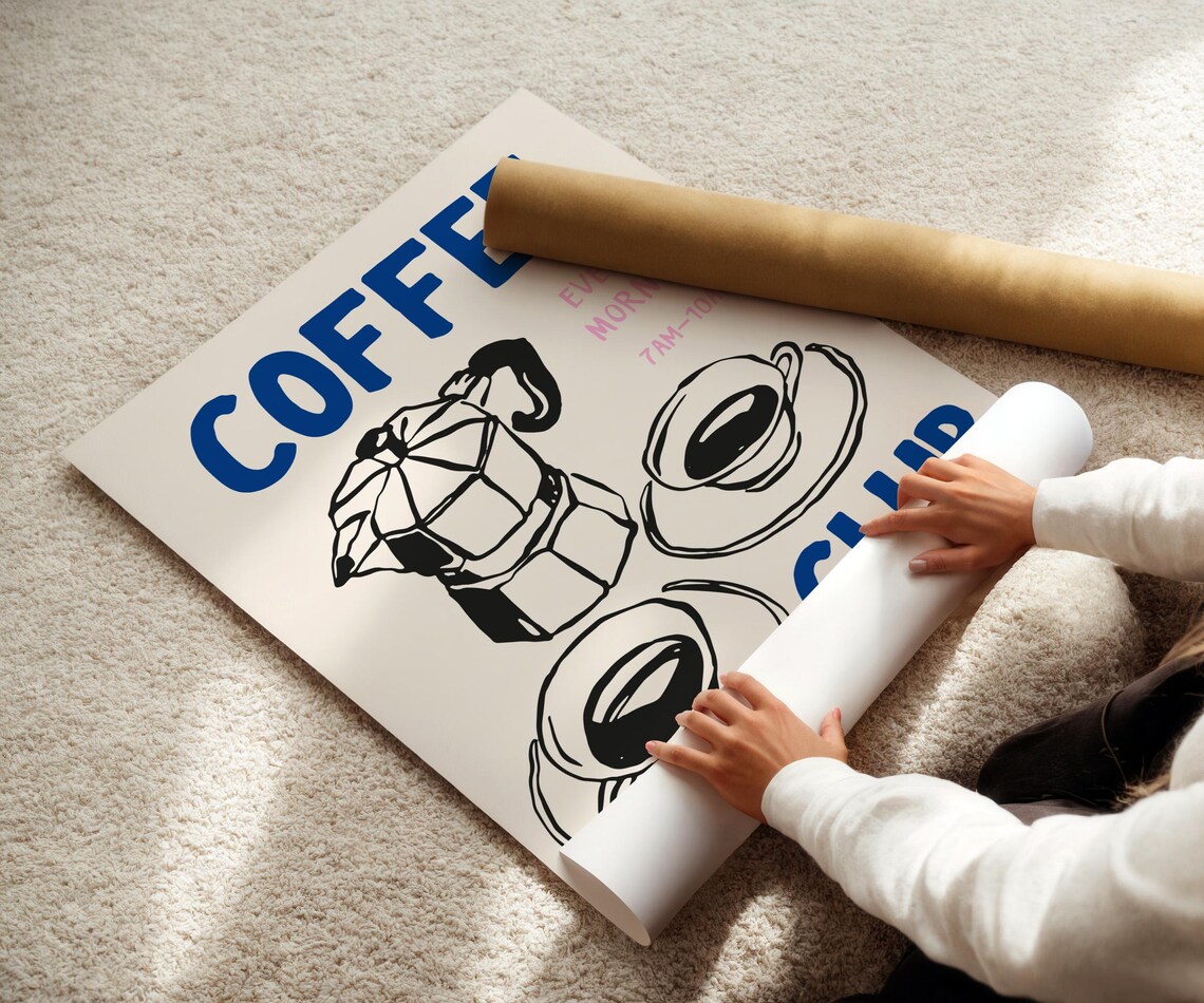 Coffee Club Kitchen Print, Retro Espresso Wall Art, Digital Download ...