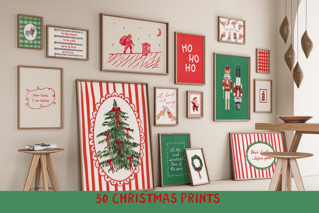 Christmas Wall Art Bundle, Trendy Holiday Printables, Digital Art ...