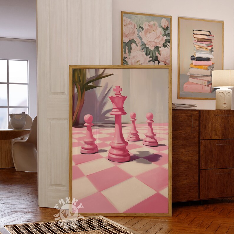 Pink Preppy Chess Wall Art Print, Apartment Aesthetic, Preppy Dorm Room ...