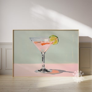 Cosmo Print, Pink Cocktail Painting, Retro Bar Cart Art Print, Summer ...