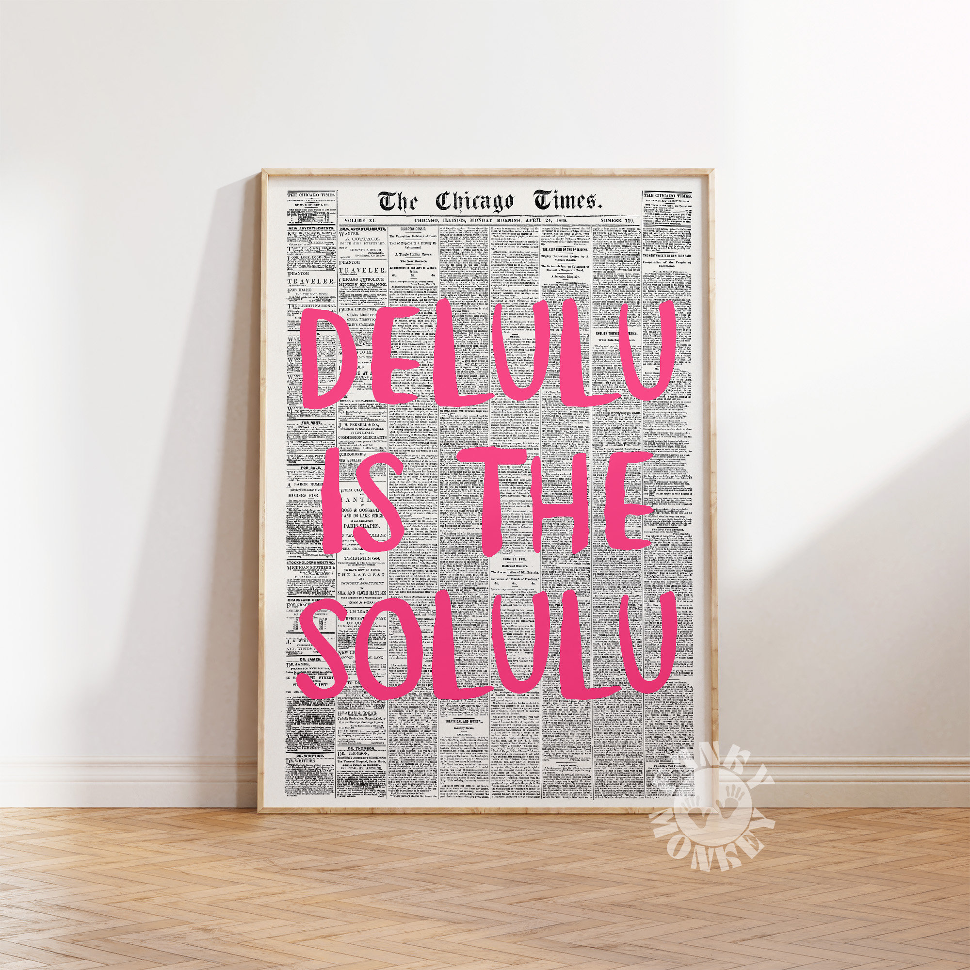 Delulu Digital Print, Pink Trendy Newspaper Poster, Delusional ...