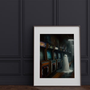 Ghost Art Print, Ghost in Retro Arcade Halloween Painting, Cute Ghost ...