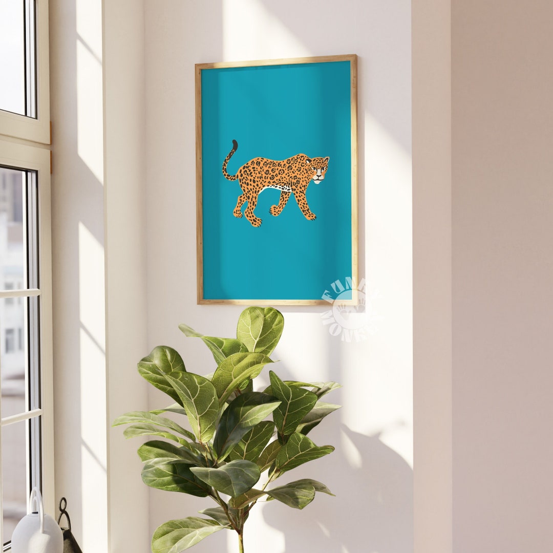 Dopamine Animal Wall Art, Teal Leopard Print, Maximalist Poster, Trendy ...