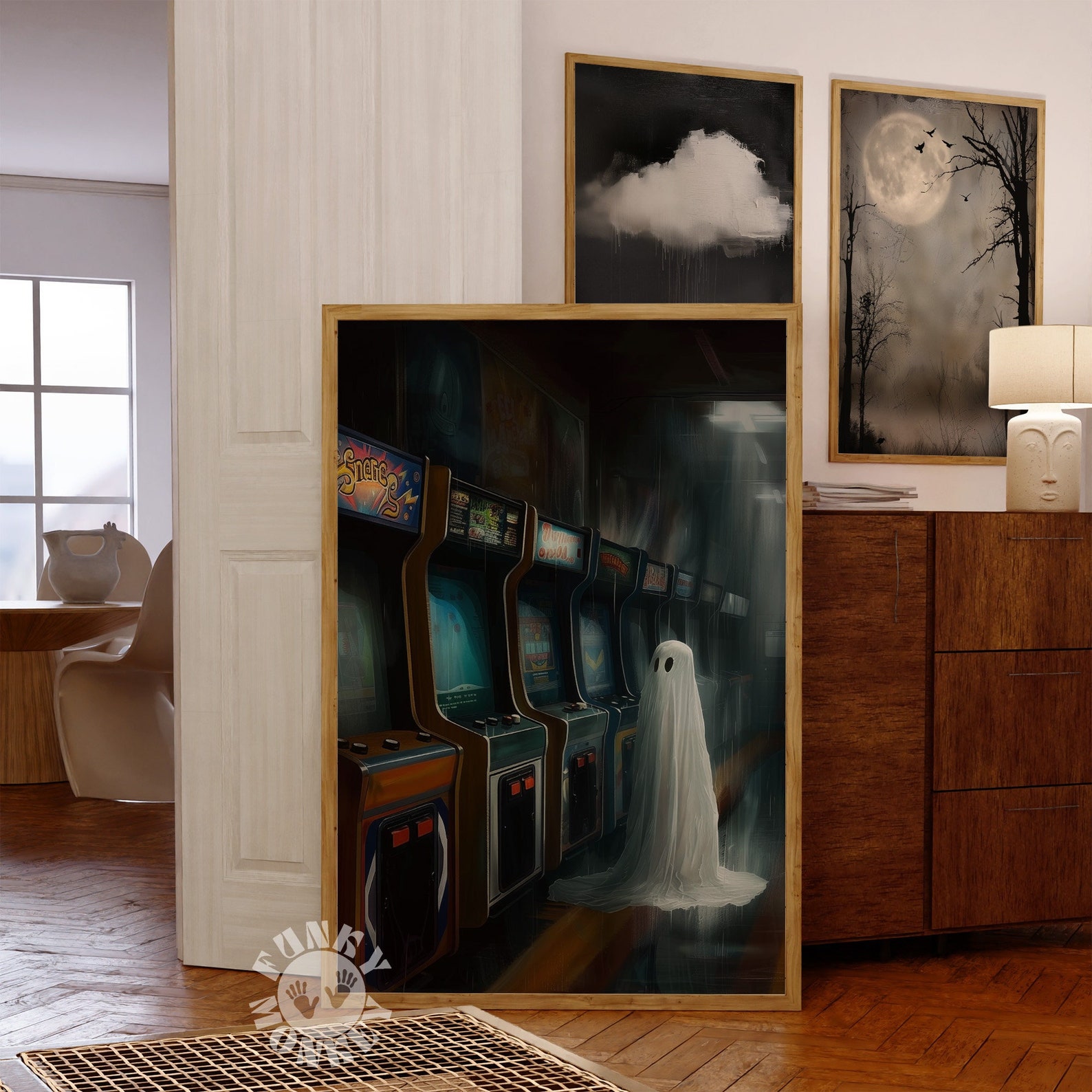 Ghost Art Print, Ghost in Retro Arcade Halloween Painting, Cute Ghost ...