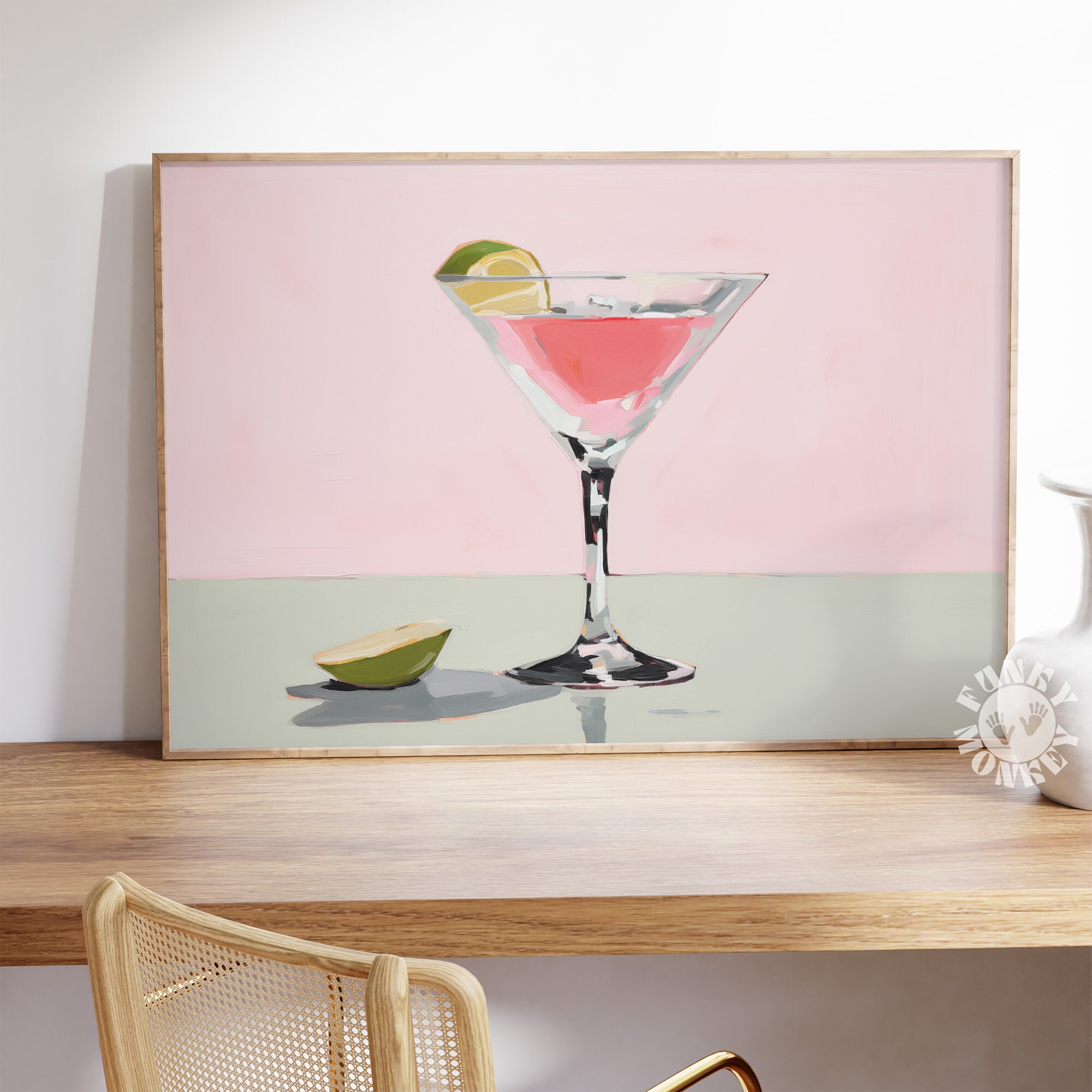 Pink Cocktail Bar Cart Art Print, Cosmo Digital Print, Retro Cocktail ...
