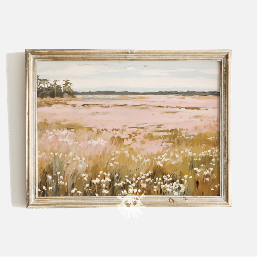 Pink Meadow Wildflower Field Landscape Print, Coquette Aesthetic ...