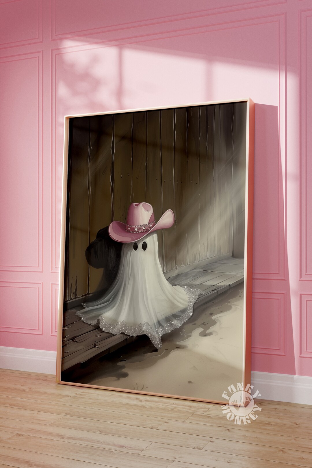 Cowgirl Ghost Print, Cute Pink Halloween Western Wall Art, Printable ...
