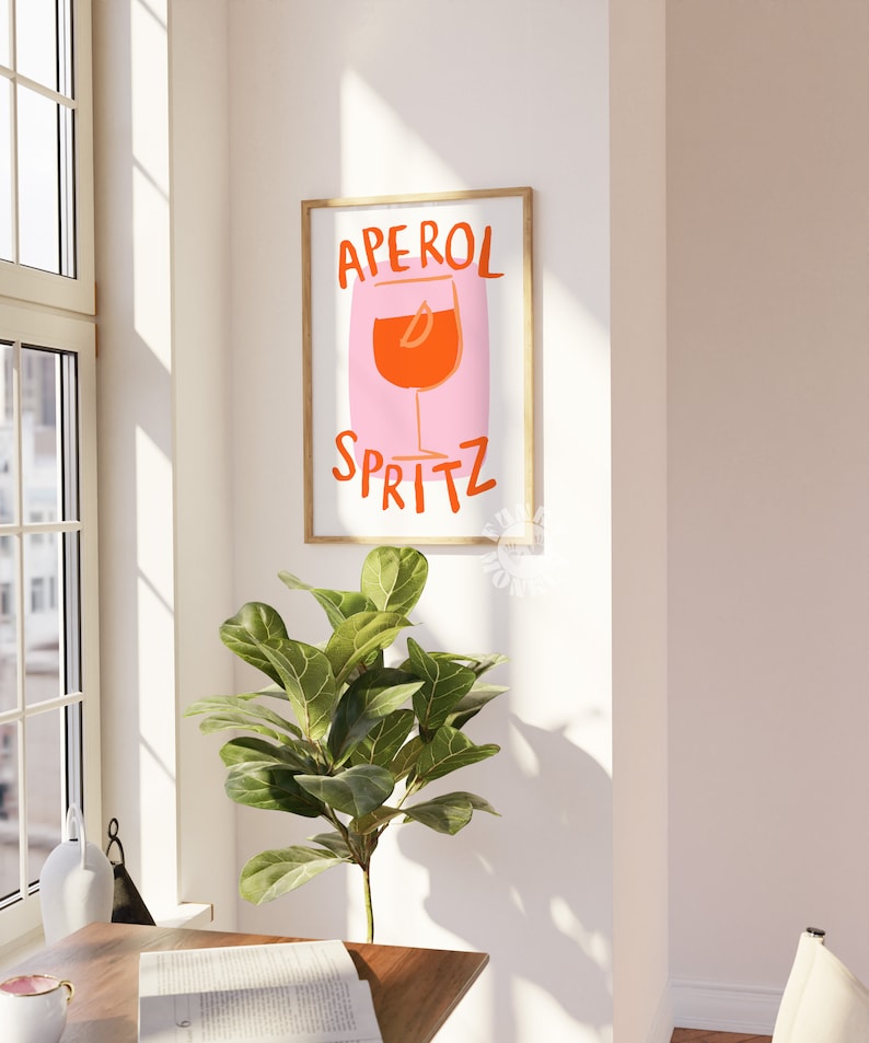 Aperol Spritz Print, Trendy Retro Bar Cart Decor, Dorm Room Digital ...