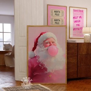 Pink Santa Printable Wall Art, Funny Trendy Holiday Winter Print ...