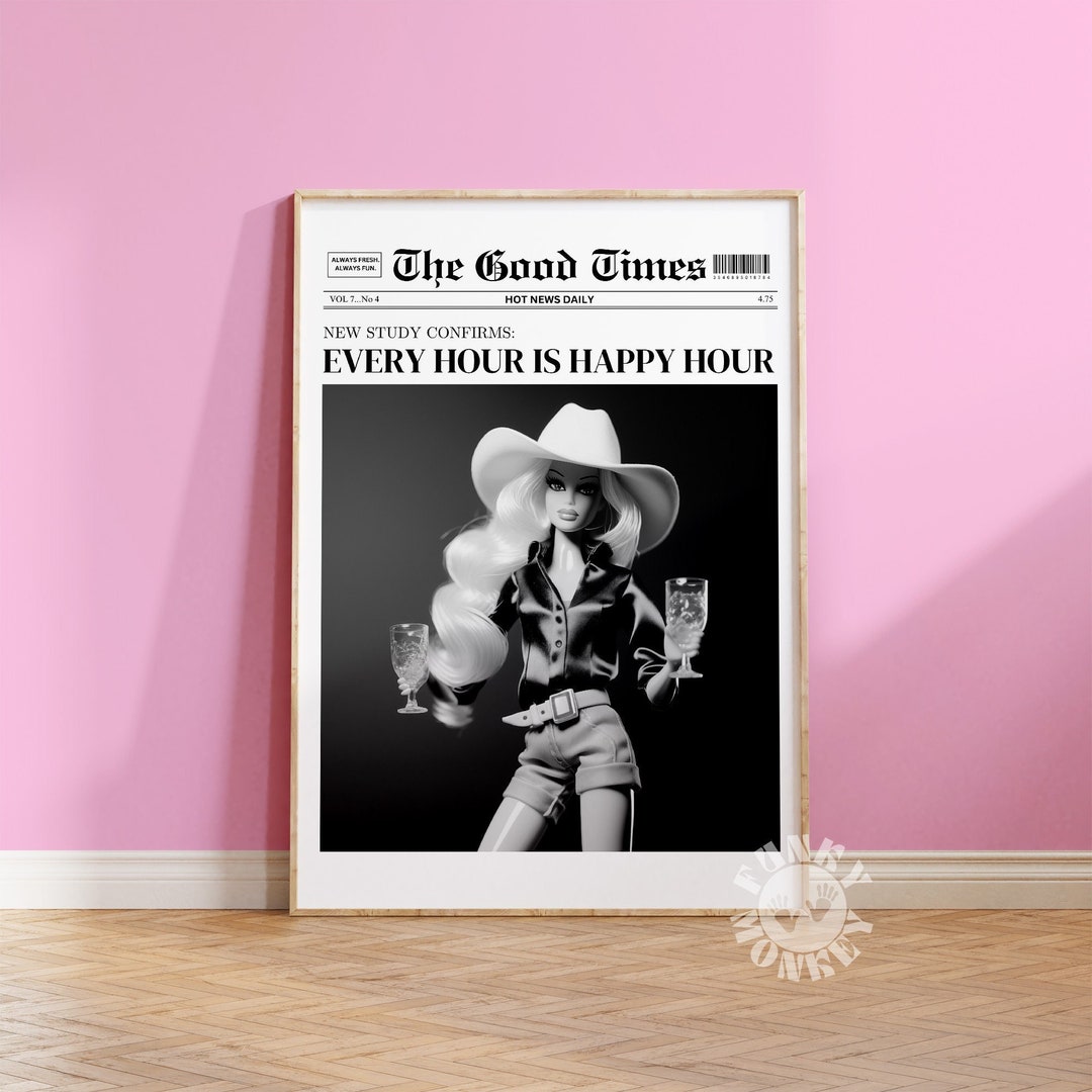 Newspaper Headline Print, Every Hour is Happy Hour Poster, Retro ...