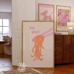 Send Noods Print, Pink Noodles Digital Print, Aesthetic Kitchen Decor ...