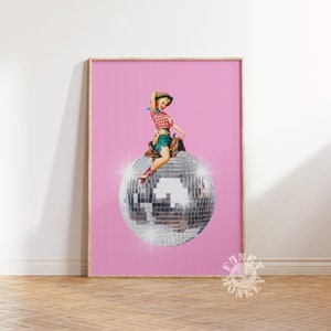 Disco Cowgirl Print, Retro Pop Art, Cowgirl Disco Ball Trendy Wall Art ...