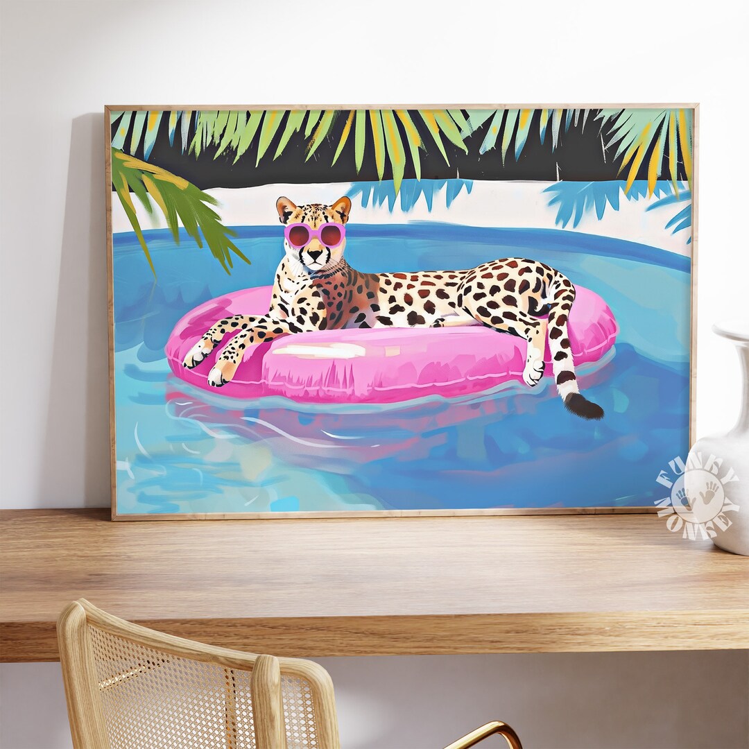 Dopamine Cheetah Print, Preppy Pool Wall Art, Summer Downloadable Art ...