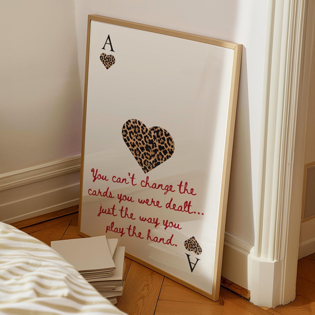 Playing Card Print Trendy Leopard Wall Art Print Retro Ace Hearts ...