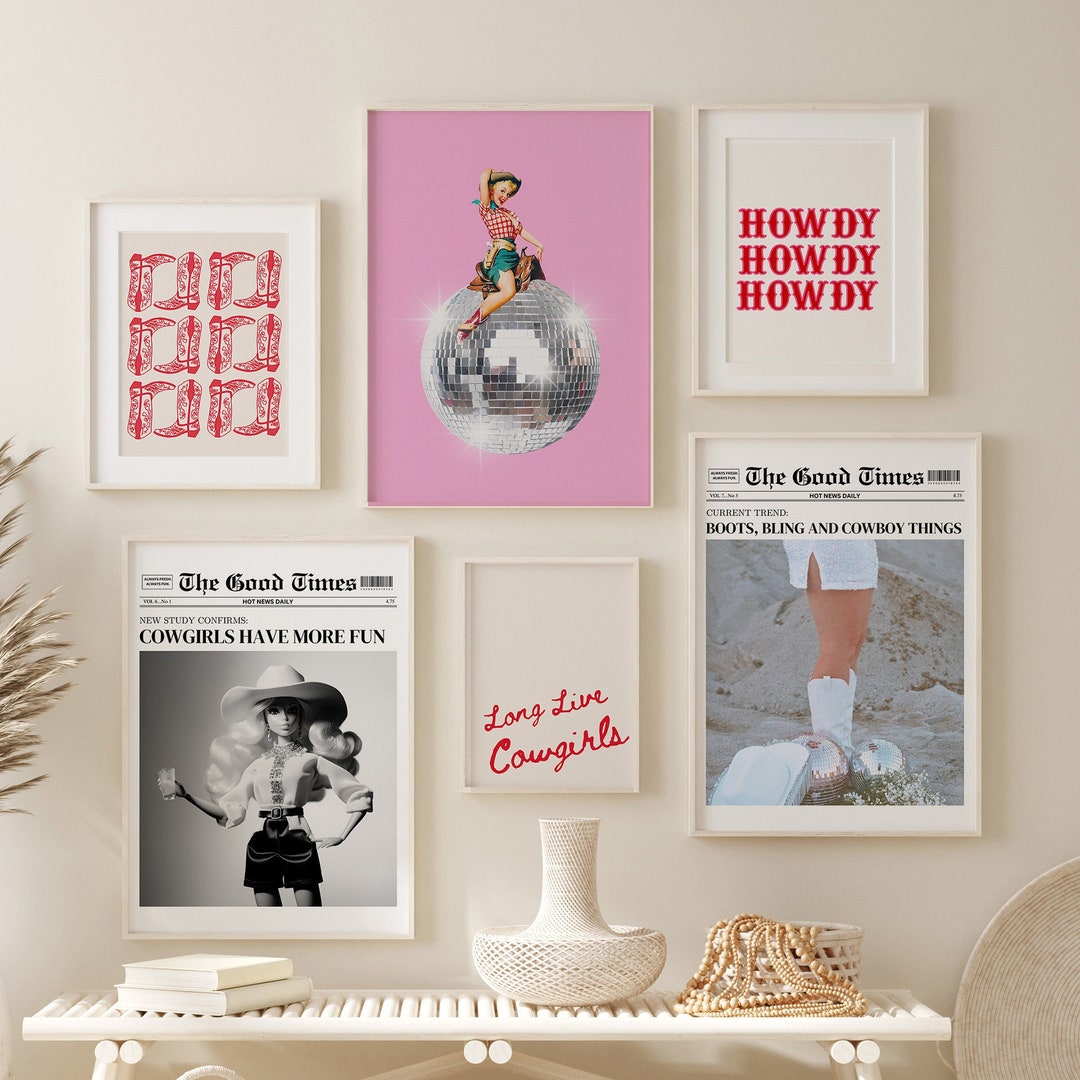 Cowgirl Print Set of 6, Retro Disco Cowgirl Western Gallery Wall Print ...