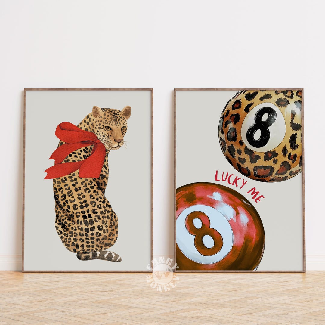 Leopard Print Set, 8 Ball Digital Print, Red Trendy Wall Art Print Set ...