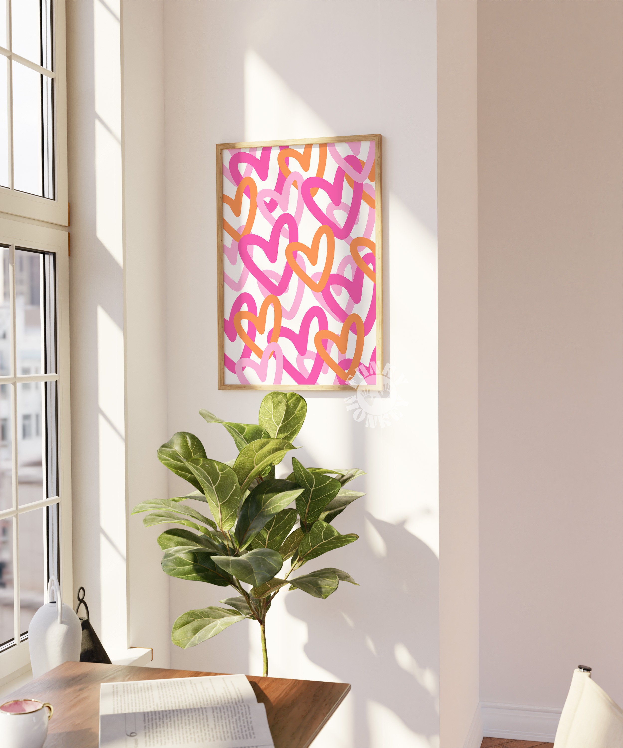 Trendy Preppy Pink Orange Hearts Printable Poster, Graffiti Hearts Wall ...