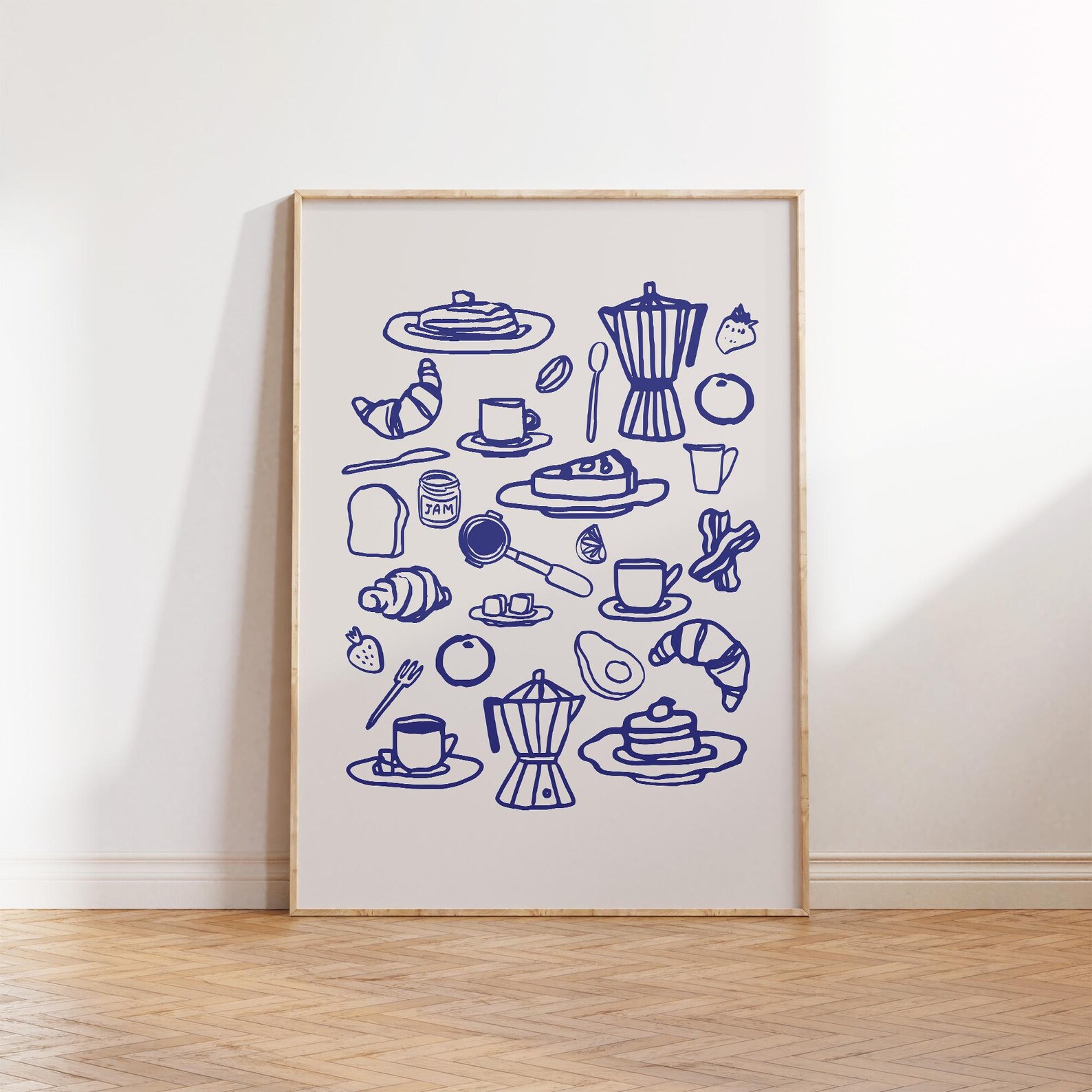 Retro Breakfast Print, Blue Kitchen Wall Art, Coffee Poster Digital ...
