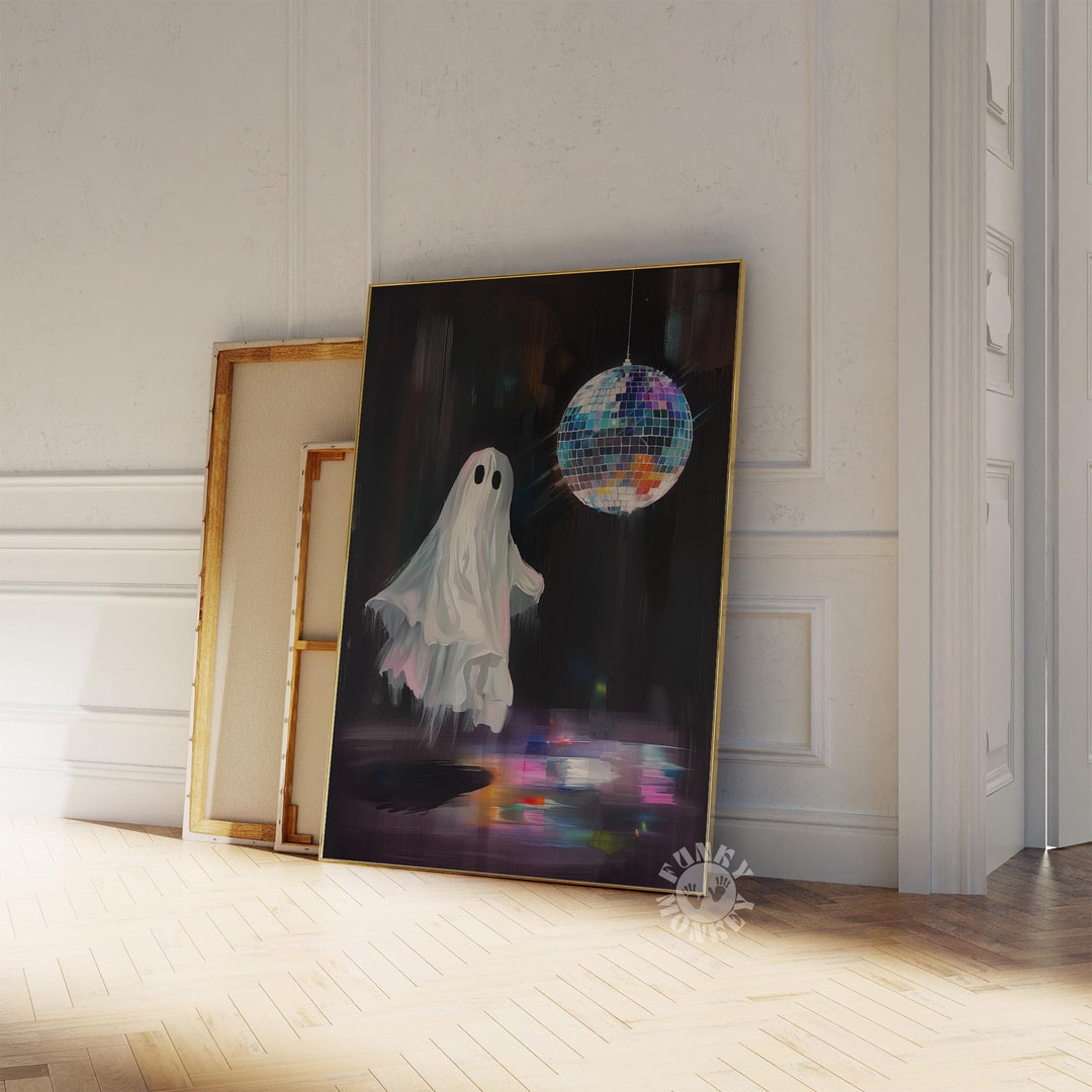 Ghost Art Print, Disco Ball Halloween Digital Print, Cute Ghost ...