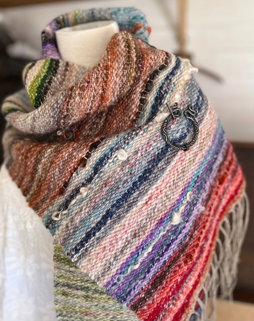 Hand Woven Wrap Using Colourful Hand Spun Yarns. Size - Etsy