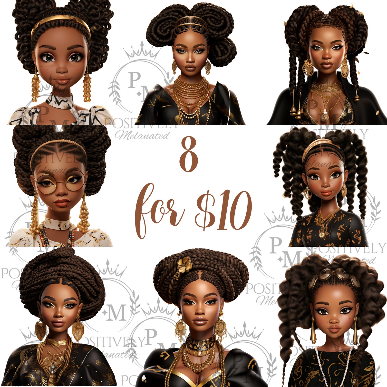 African American Girls With Braids: Glamorous Black & Gold Artbeautiful ...