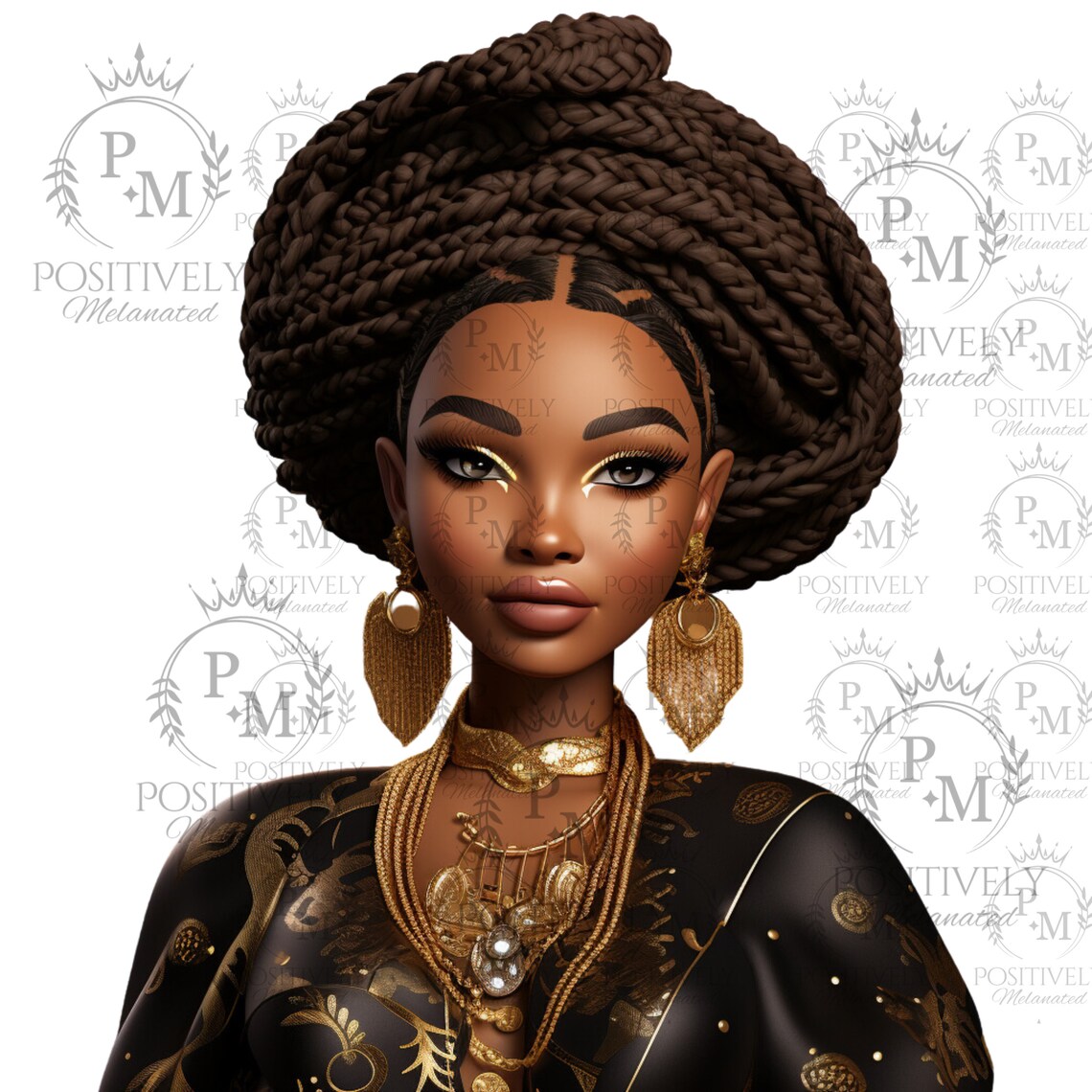 African American Girls With Braids: Glamorous Black & Gold Artbeautiful ...
