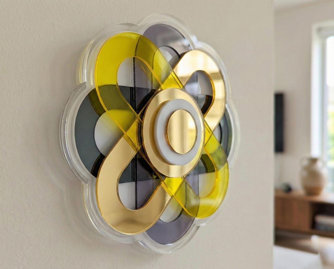 3D Layered Flower Sculpture | Geometric Gold & Yellow Acrylic Small ...