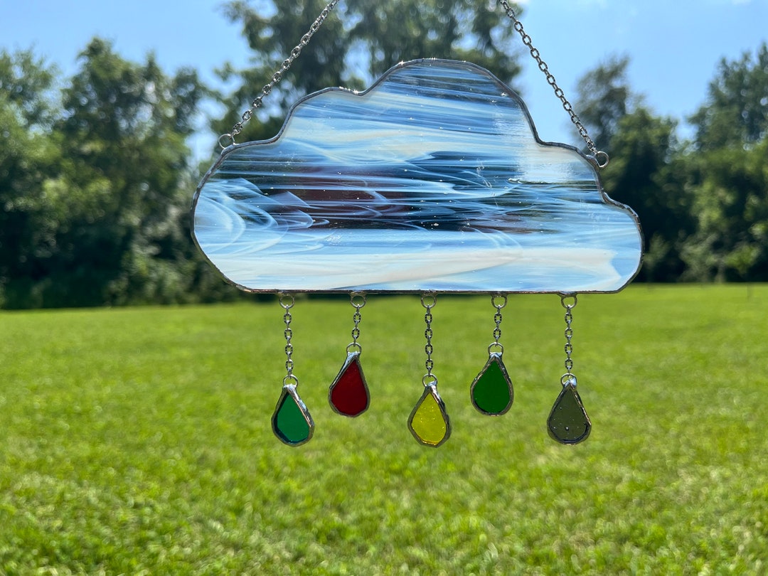 Stained Glass Cloud With Rainbow Raindrops - Etsy