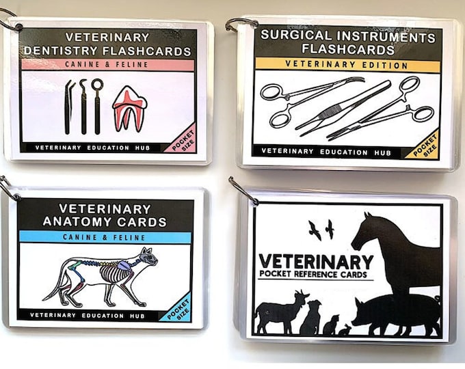 Set of 4 Veterinary Flashcards Bundle, Veterinary Pocket Book ...
