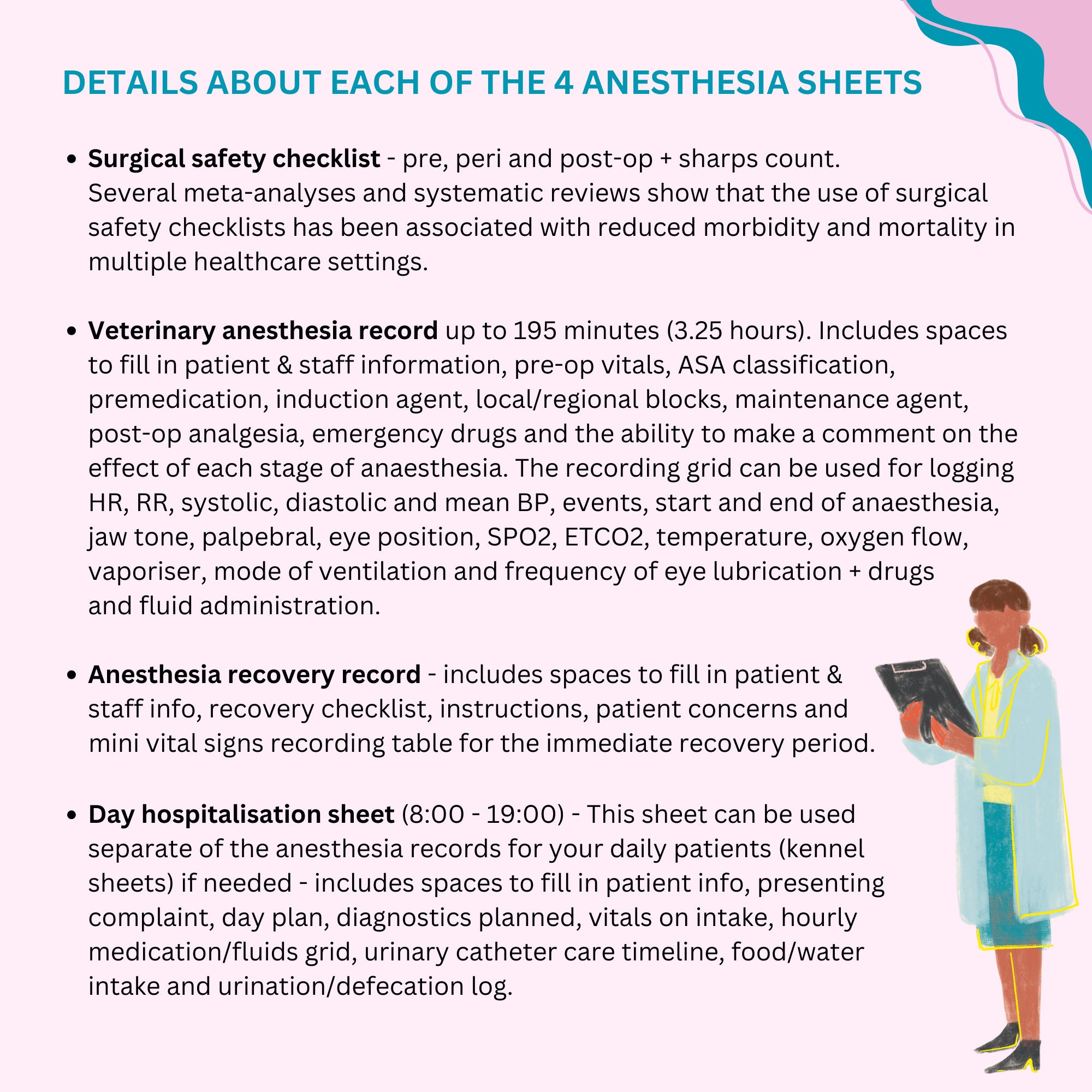 Reusable Veterinary Anesthesia Recording Sheet, Veterinary Anaesthesia ...