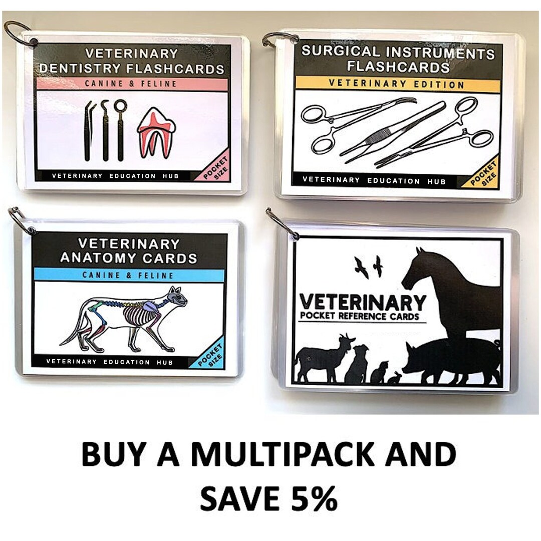 Set of 4 Veterinary Flashcards Bundle, Veterinary Pocket Book ...
