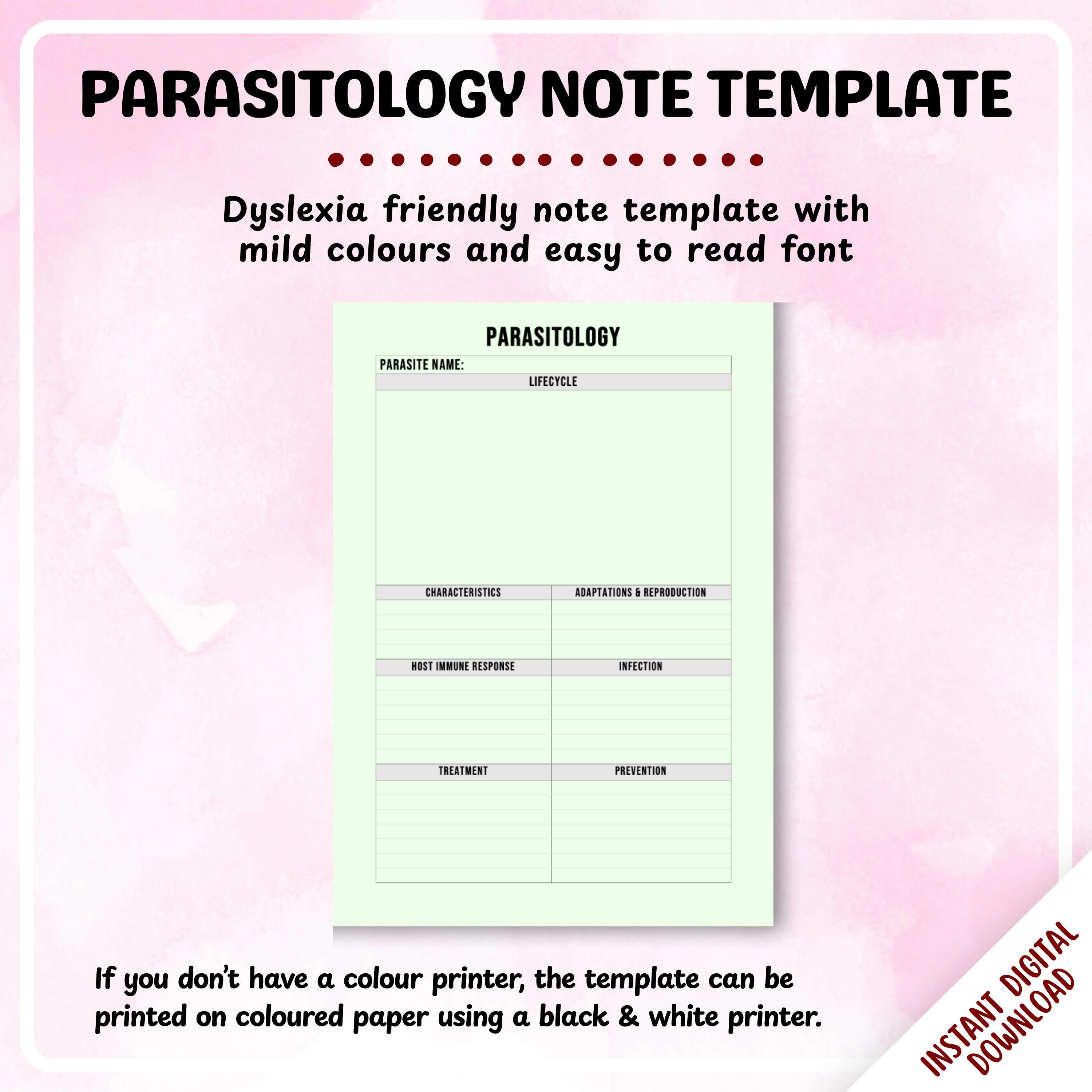 Parasitology Study Note Template for Veterinary, Medical & Science ...
