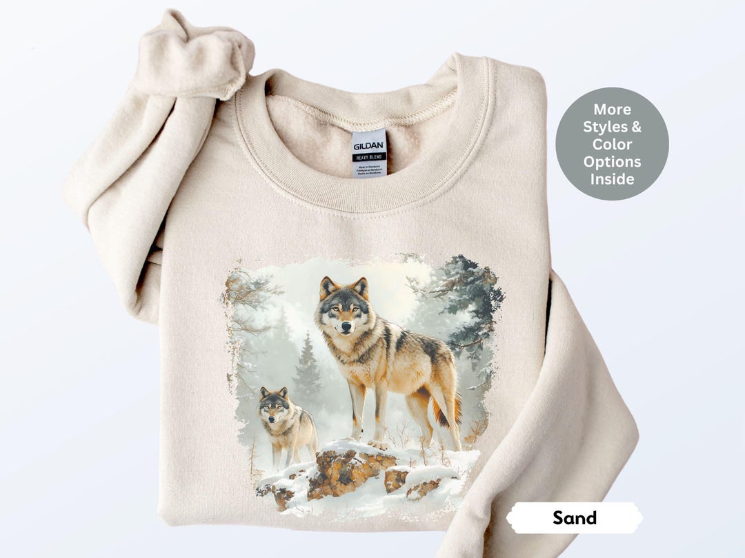 Retro Gray Wolf Wilderness Scene Sweatshirt, Nineties Vintage Timber ...