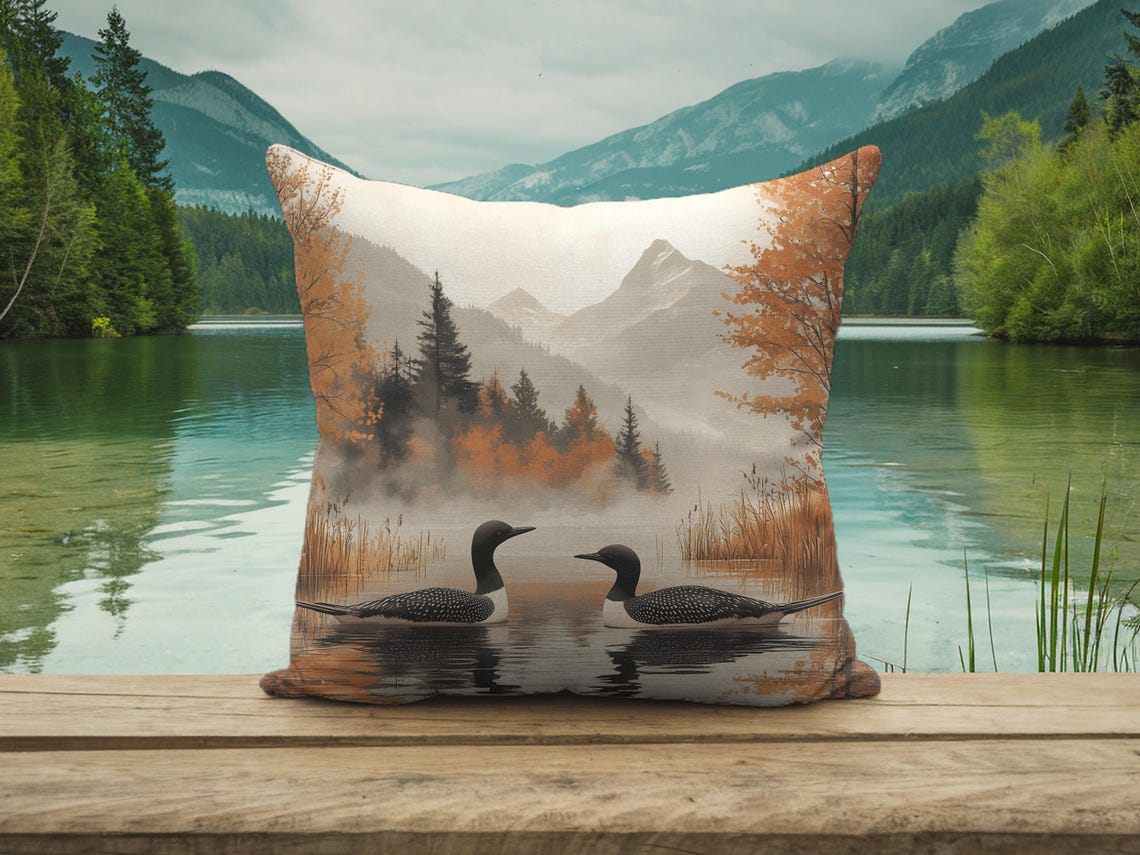 Retro Loon Wilderness Pillow With Insert, Rustic Cabin Decor Throw ...