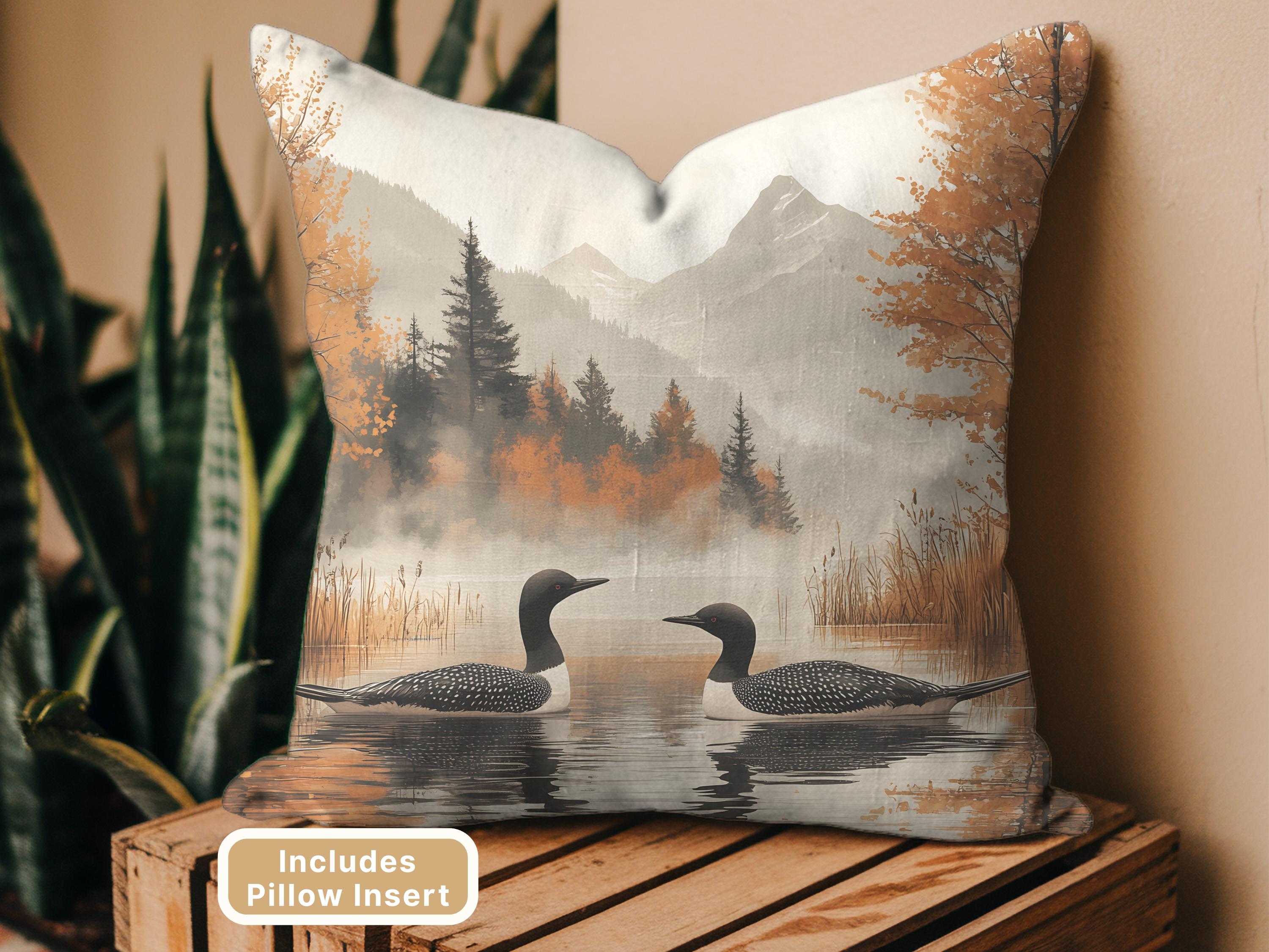 Retro Loon Wilderness Pillow With Insert, Rustic Cabin Decor Throw ...