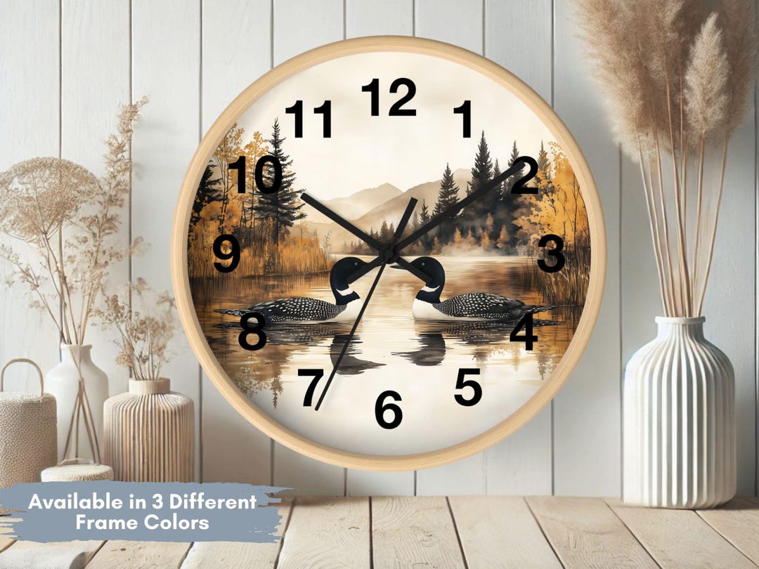 Retro Loon Wall Clock, Mother’s Day Gift for Bird Lovers, Rustic Cabin ...