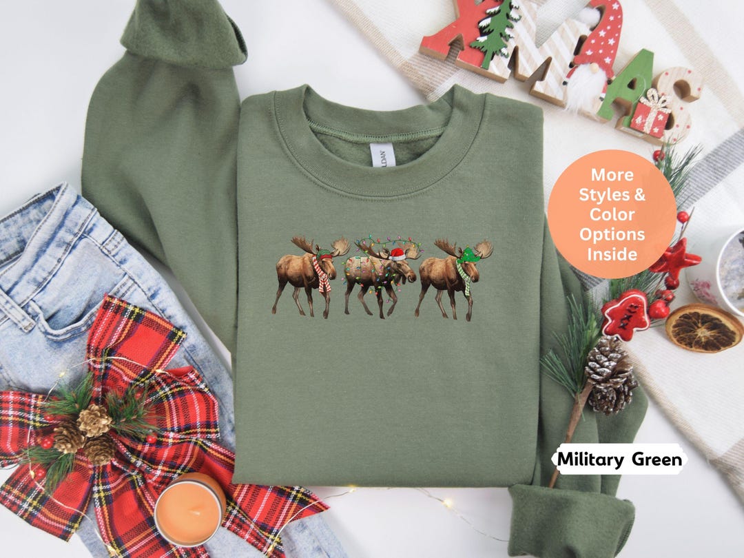 Moose Christmas Sweatshirt, Outdoor Gifts for Men, Festive Moose Lights ...