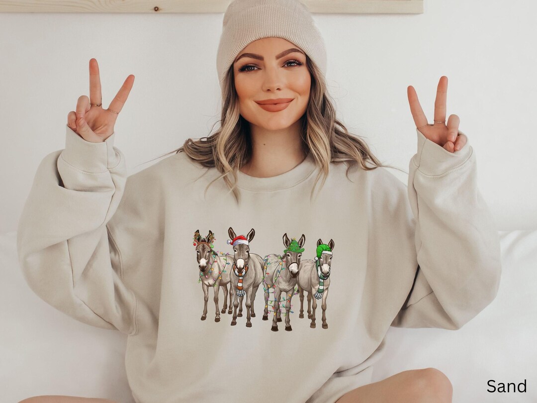 Donkey Christmas Sweatshirt, Farm Christmas Donkey Sweater, Donkey ...