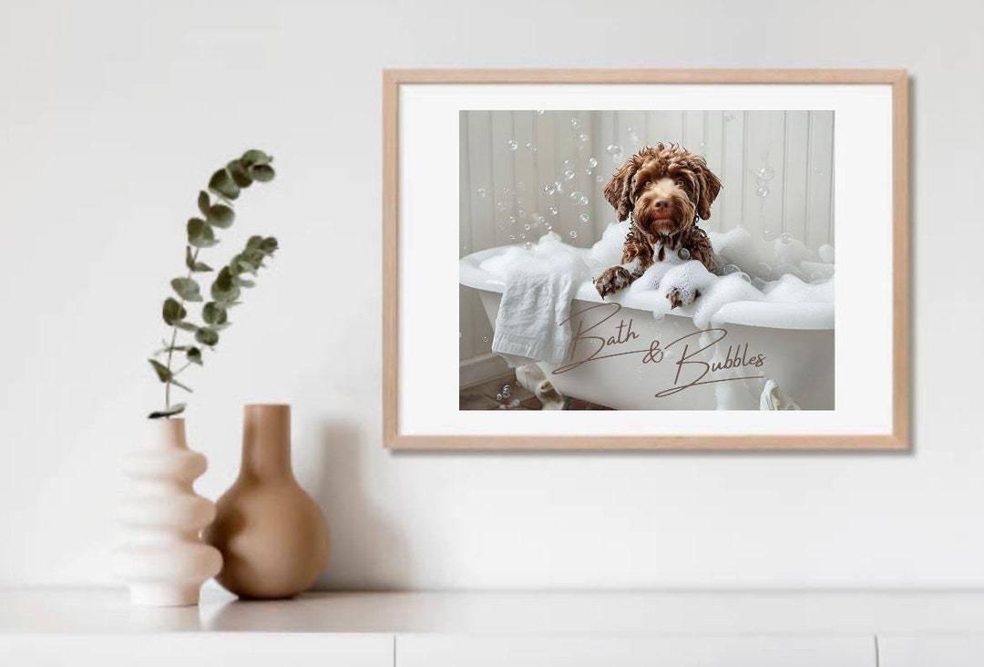 Cavapoo Dog Wall Art, Funny Bathroom Decor, Cavapoo Dog in Bath, Dog ...