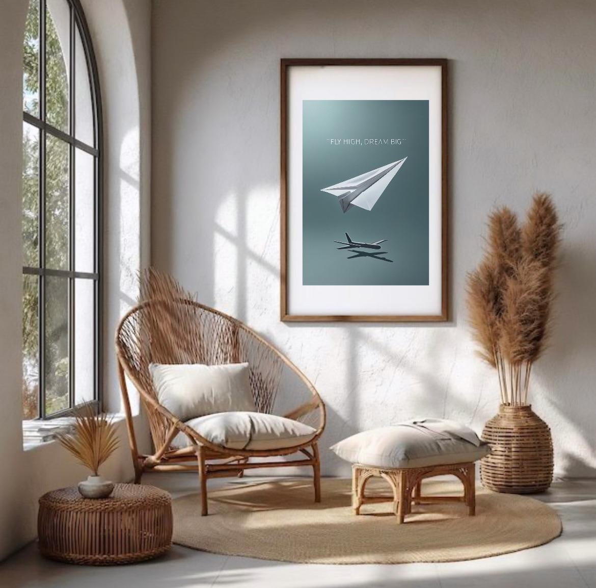 Wall Art, Teal Grey Paper Airplane Poster, Fly High Dream Big, Travel ...