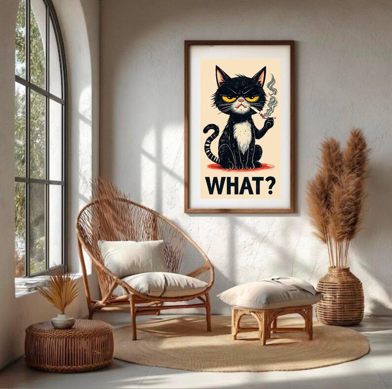 Cat Smoking Poster, Funny Cat Poster, Vintage Cat, Feline Smoking Print, Weird Art Print, Funny ...