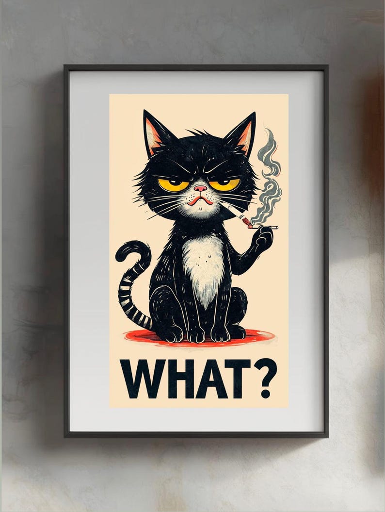 Cat Smoking Poster, Funny Cat Poster, Vintage Cat, Feline Smoking Print ...
